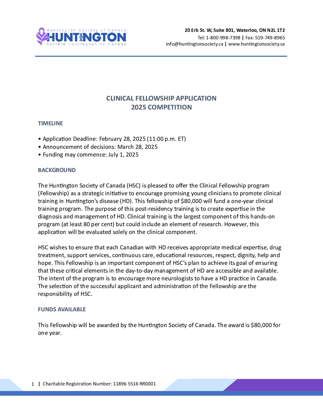 Clinical Fellowship Application Instructions 2025 | Huntington Society of Canada
